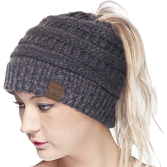 C.C | Accessories | Cc Confetti Ombre Messy Bun Ponytail Beanie Hat ...